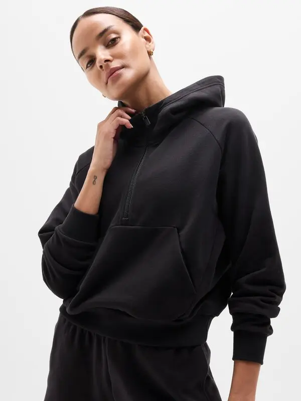 Athleta Forever Fleece Half Zip Hoodie - Black