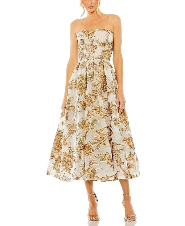 Mac Duggal Strapless Brocade Midi Dress