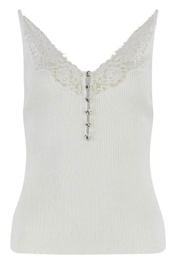 SELF-PORTRAIT Ribbed Tank Top With Lace Insert