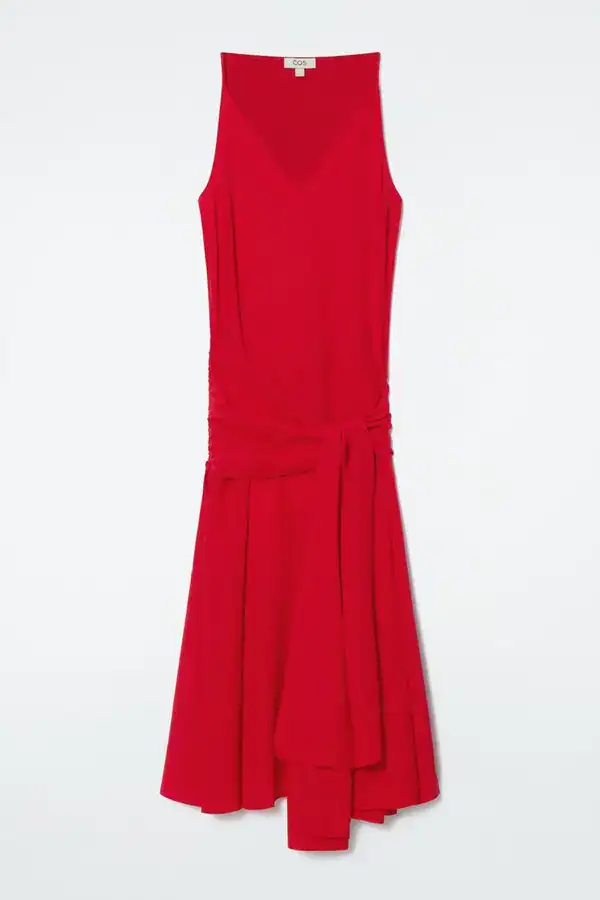 Cos Asymmetric Tie-Waist Silk Midi Dress In Red - 70% Off | Editorialist