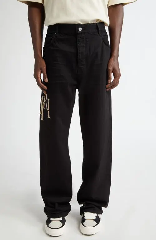 Amiri Staggered Logo Nonstretch Denim Straight Leg Jeans - Black Od