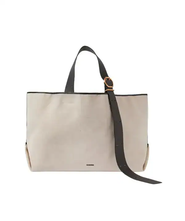 Buy JIL SANDER Leather-trimmed Canvas Tote Neutrals At 70% Off