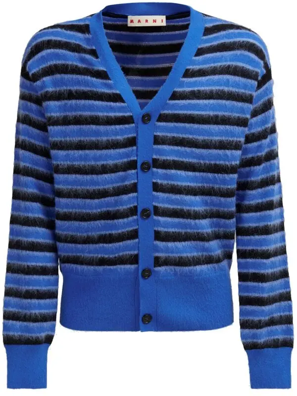 Marni Striped V-neck Cardigan - Blue