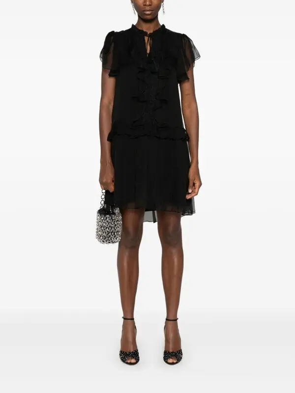 Nissa Ruffled Silk Mini Dress - Black | Editorialist