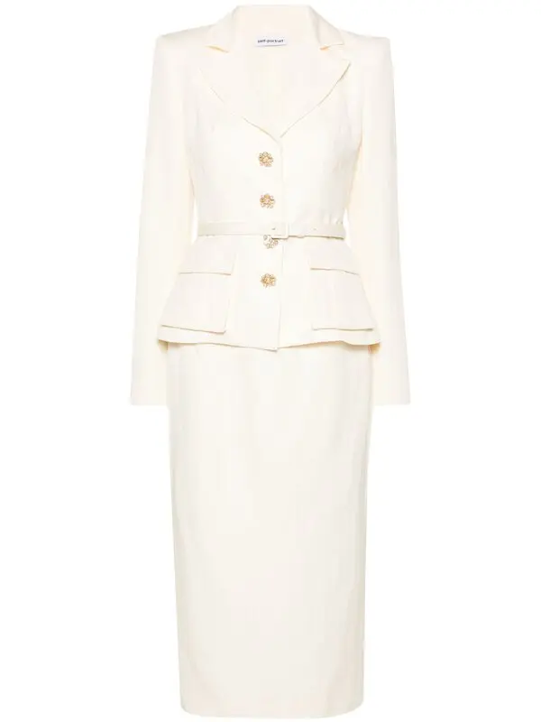 Self-Portrait Cream Linen Tailored Midi Dress - Nude & Neutrals |  Editorialist