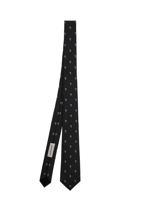 Alexander Mcqueen Embroidered Silk Tie Set In Grey - 2% Off