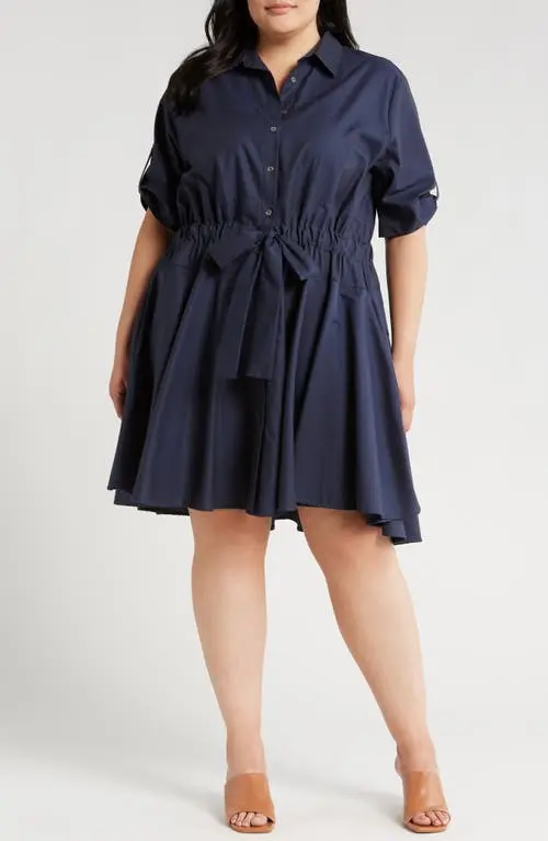 HARSHMAN Meadow Drawstring Waist Shirt Dress - Dark Navy