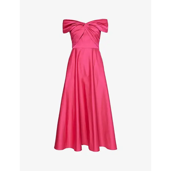 Roland Mouret Asymmetric-Neck Cotton-Blend Stretch-Poplin Midi Dress - Pink 