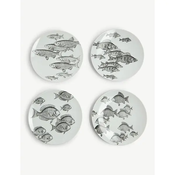 FORNASETTI Fish Print Ceramic Plates Set Of Six