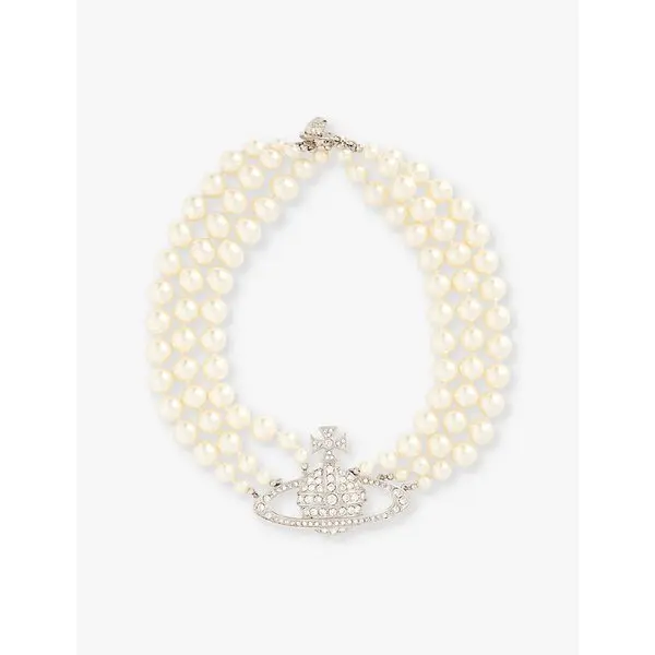 VIVIENNE WESTWOOD Three Row Bas Relief Choker Necklace - Platinum/pearl/crystal