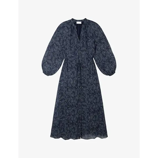 THE WHITE COMPANY Flower Outline And Polka-dot Print Woven Midi Dress