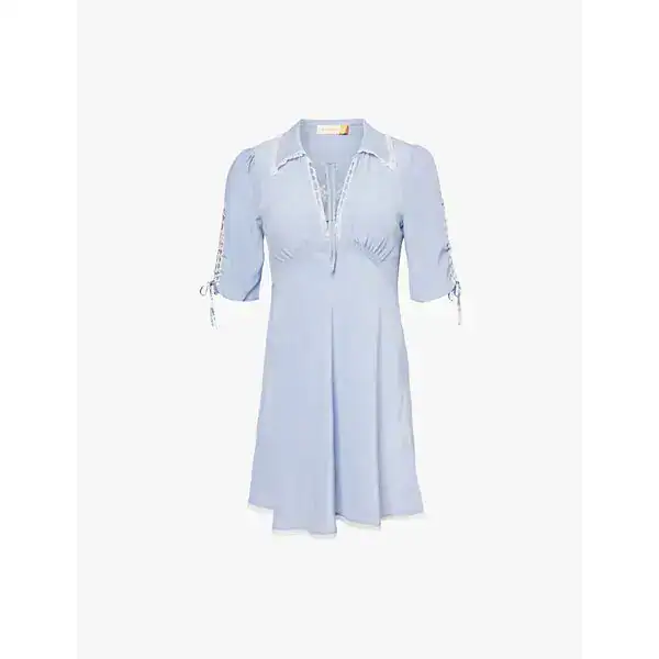 Rixo X Ciao Lucia V-Neck Silk Mini Dress - Softblue | Editorialist