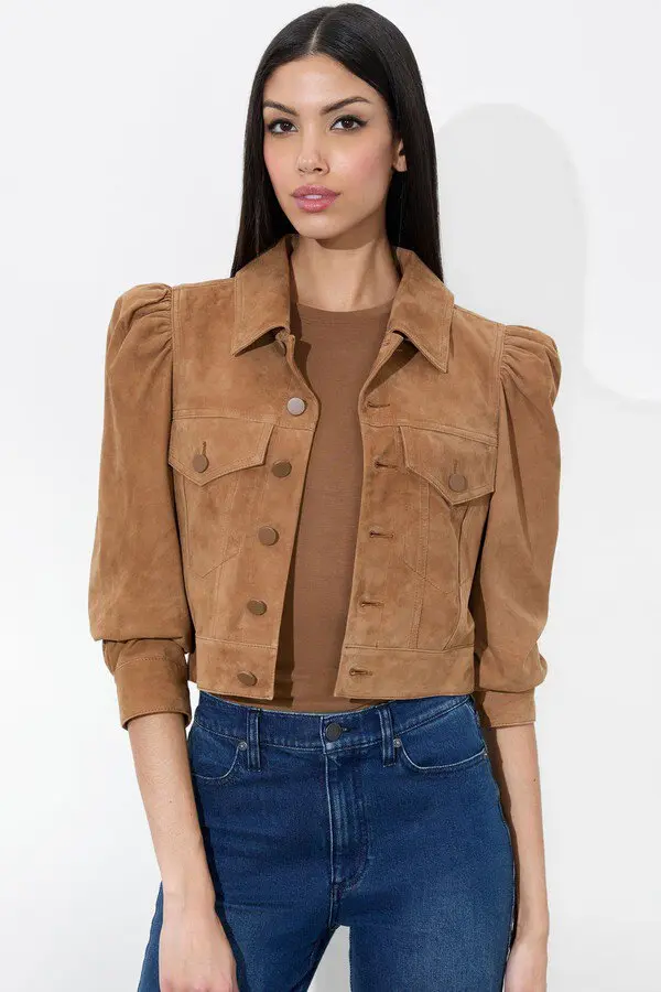 Alice + Olivia Lana Suede Jacket - Brown