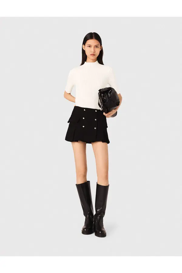 Maje Cotton And Silk Ribbed Top - Neutral / White