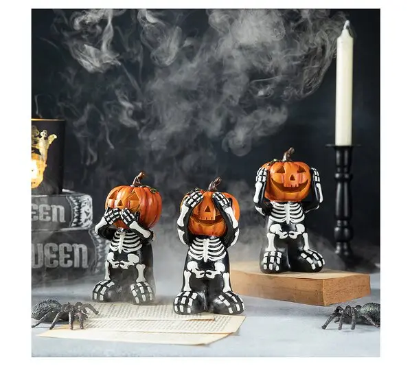 GLITZHOME 5.75'h Halloween Skeleton Pumpkin Tab Le Decor S/3