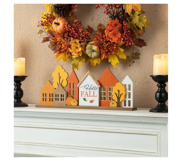 GLITZHOME 20'l Fall Wooden House Table Decor
