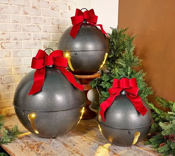 KRINGLE EXPRESS S/3 Oversize Lit Bells With Bows