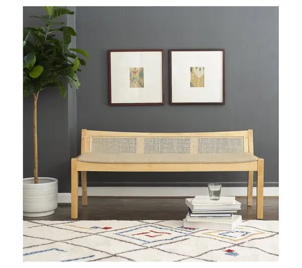 LINON Home Jules Rattan Cane Bench W/padded Sea T