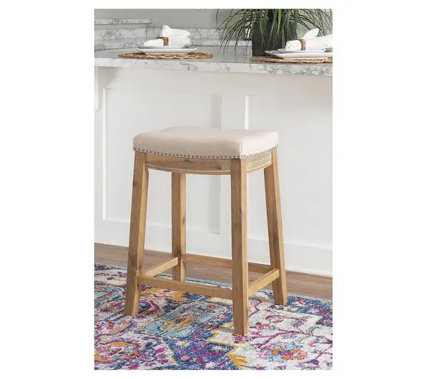LINON Home 26.25 'brenner Acacia Counter Stool /fabric Seat