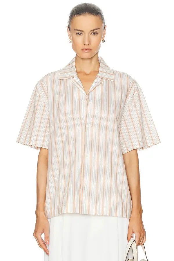 WAO Textured Stripe Camp Shirt - White & Sand