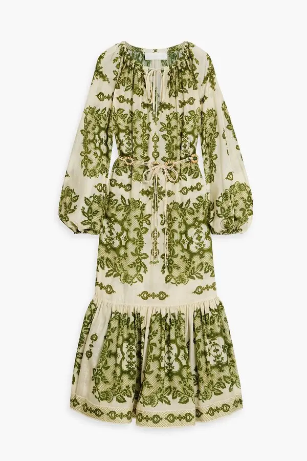 Zimmermann Gathered Printed Silk-chiffon Midi Dress