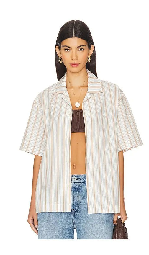 WAO Textured Stripe Camp Shirt - White & Sand
