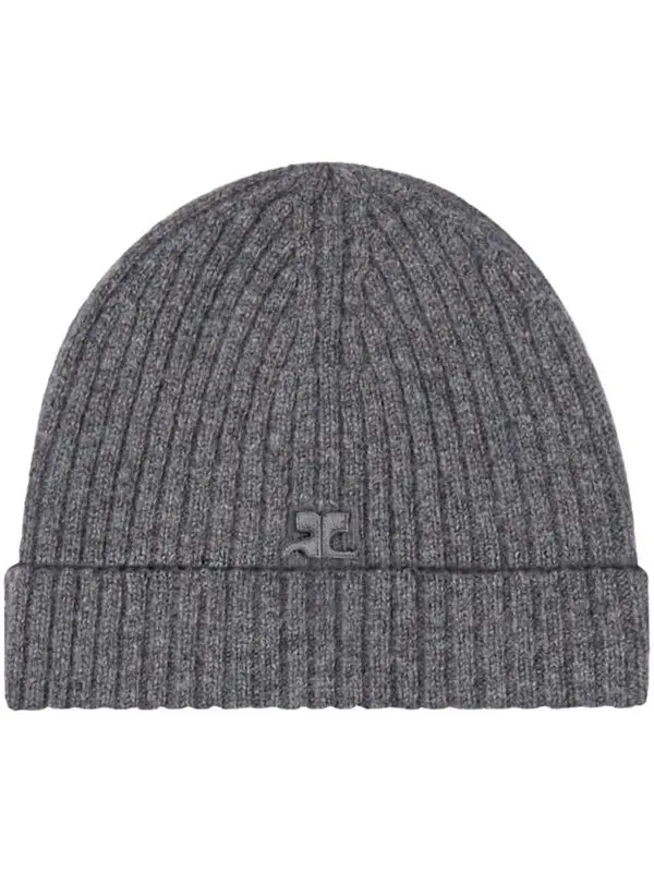 COURREGES Logo-embroidered Beanie - Grey