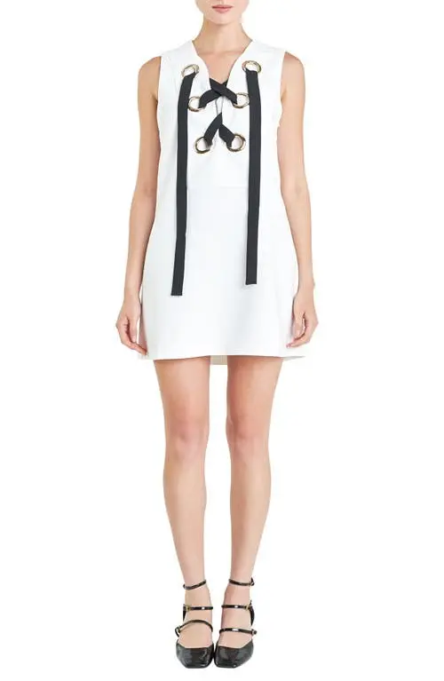 English Factory Grommet Tie Mini Dress