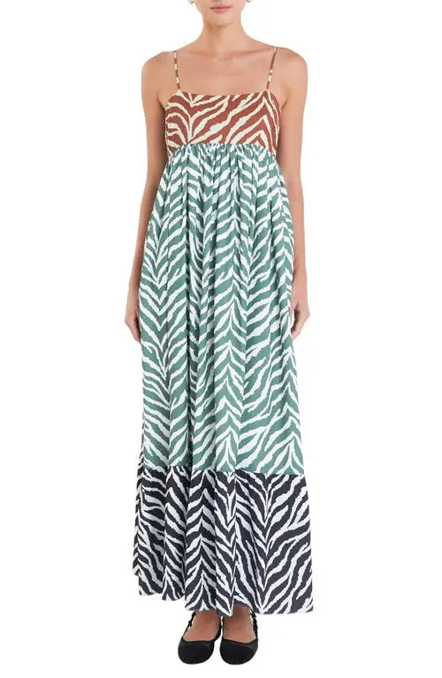English Factory Colorblock Zebra Print Maxi Dress