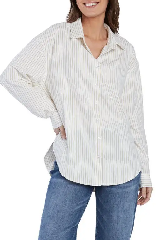 WASH LAB DENIM Striped Cotton-blend Button-up Shirt - Brown Stripes