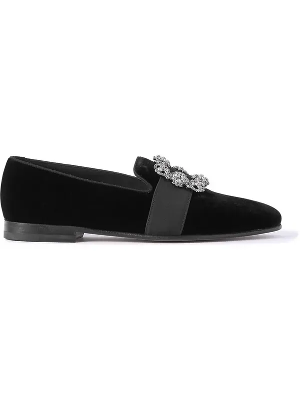 Manolo Blahnik Carlton Crystal-embellished Velvet Loafers - Black