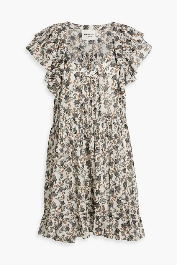 MARANT ETOILE Godrana Ruffled Floral-print Mini Dress - Camel