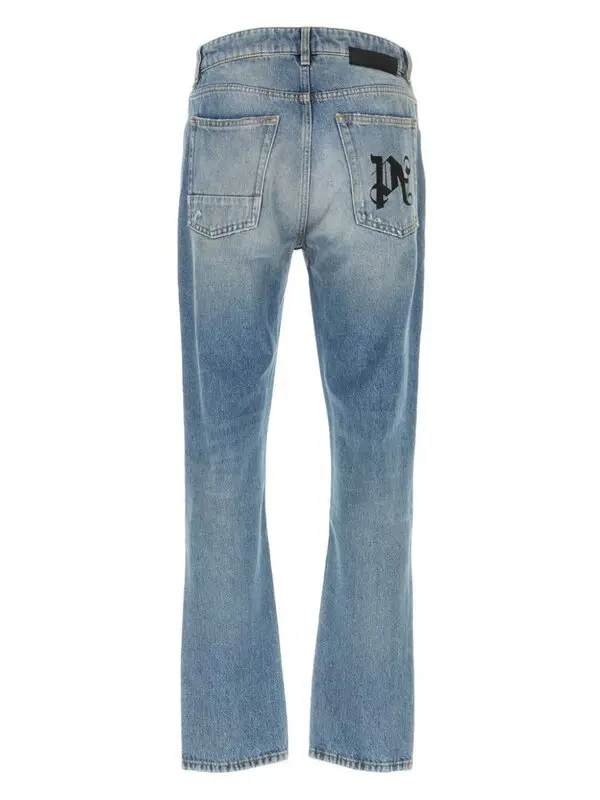 Palm Angels Monogram-print Straight-leg Jeans - Blue