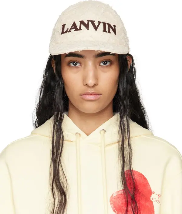 Lanvin Herringbone Motif Cap In 0739 Lt Bge/Brgndy 55% Off