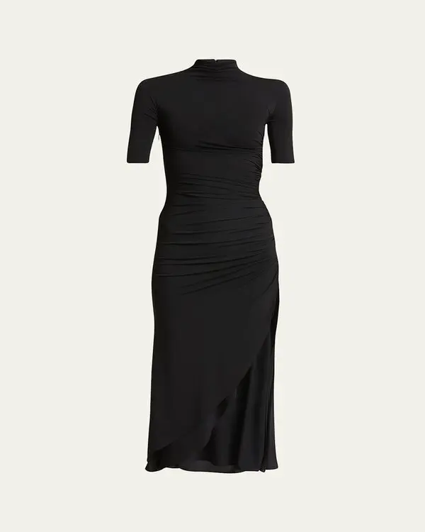 Alaïa Mock-neck Ruched Midi Dress - Noir Alaia