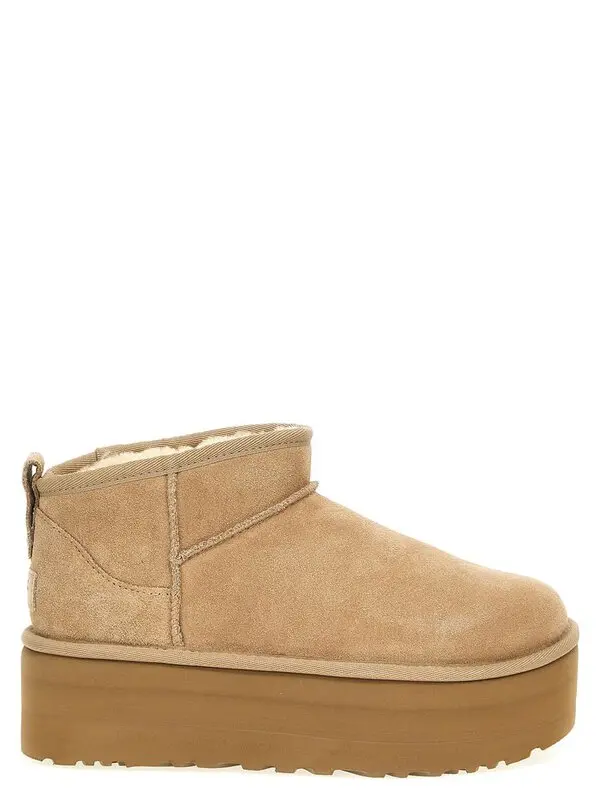 UGG Classic Ultra Mini Platform Ankle Boots - Beige