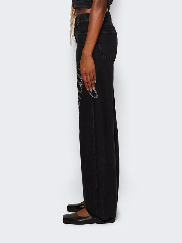 Alexander Wang Ez Mid Rise Jean In Crystal Hotfix Logo