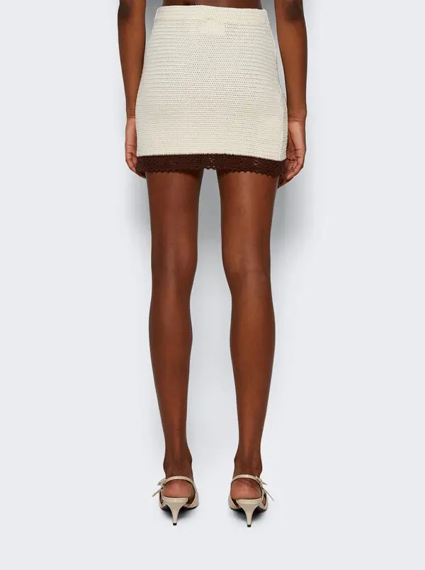 Miu Miu Crocheted Cotton Pencil Skirt - Ivory And Cocoa Brown