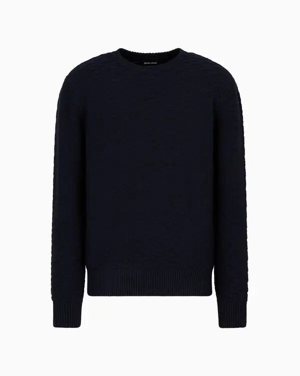 Giorgio Armani Jacquard Virgin-wool Blend Crew-neck Jumper - Blue