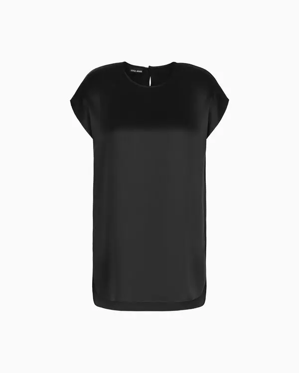 Giorgio Armani Long Blouse In Silk Double Satin - Black