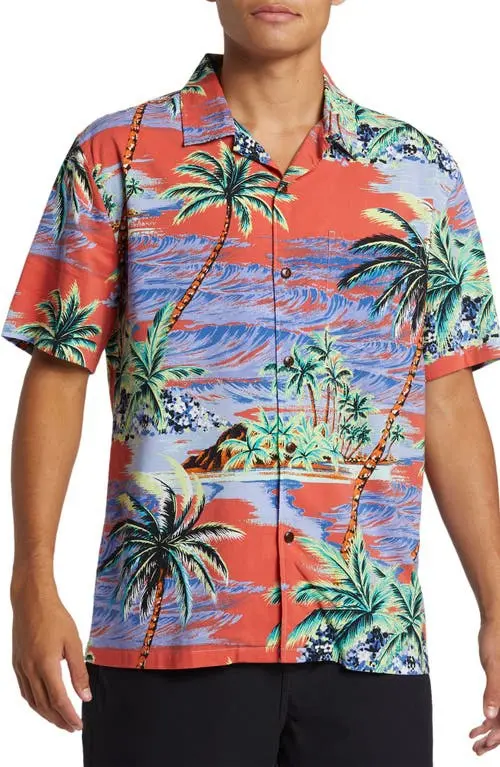 Quiksilver Dna Island Print Camp Shirt - Spiced Coral Dna Island Ss
