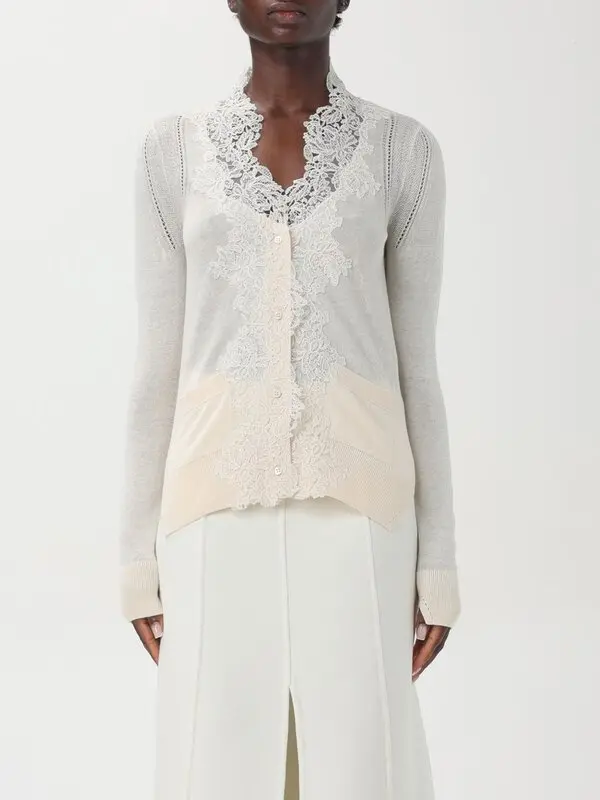 Ermanno Scervino Lace Trimmed Cardigan In Natural - 48% Off