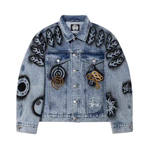 StÜssy X Dries Van Noten Hand-stencilled Denim Jacket - Blue