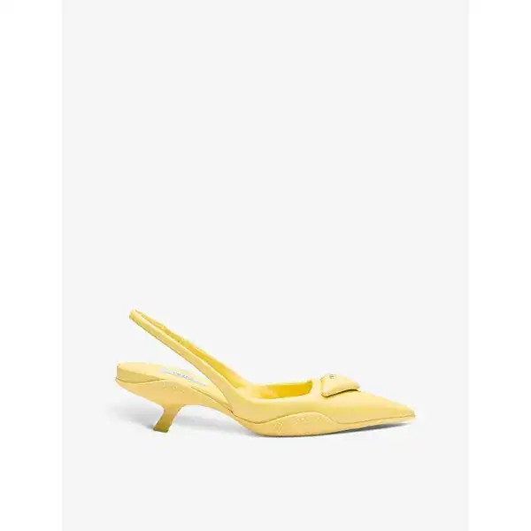 Prada Padded Leather Slingback Low Heels - Yellow | Editorialist
