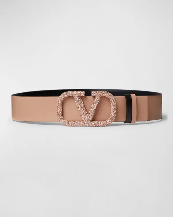 Valentino Garavani Vlogo Signature Reversible Leather Belt - Rose Cannelle Nero Rose