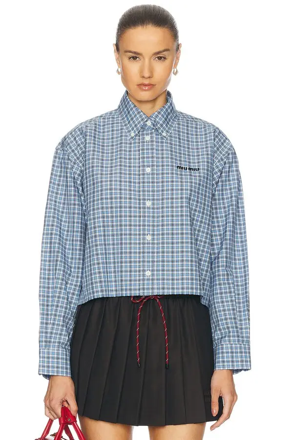 Miu Miu Cropped Button Up Top - Celeste & Blue