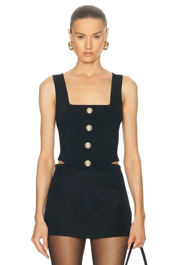 L'Agence Saga Square Neck Knit Top - Black & Gold