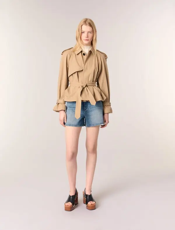Maje Cotton Short Trench Coat - Beige