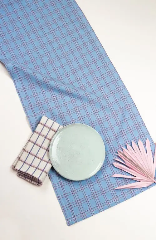 ARCHIVE NEW YORK Chiapas Handwoven Plaid Cotton Table Runner - Blue