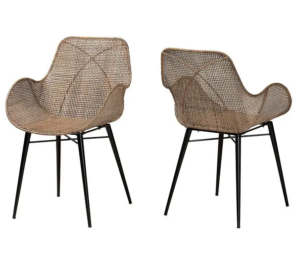 BAXTON STUDIO Bali & Pari Ballerina Rattan And Metal Dining C Hair Set Of 2